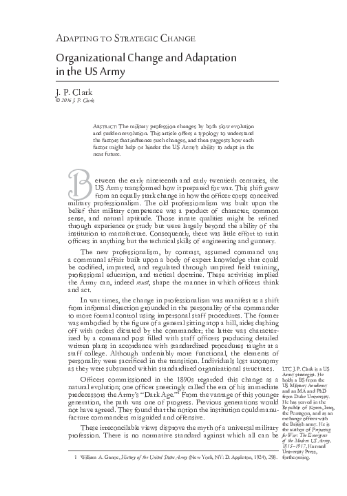 (PDF) Organizational Change and Adaptations in the U.S. Army