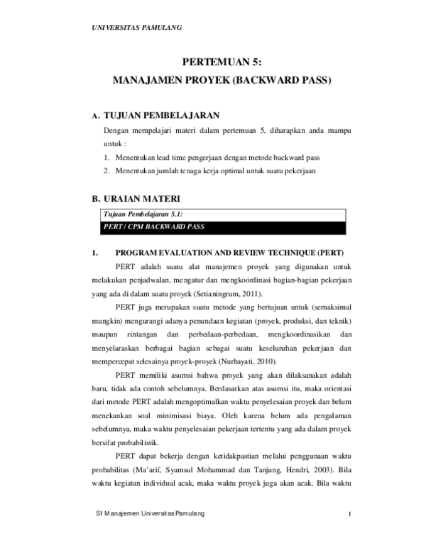 (PDF) PERTEMUAN 5: MANAJAMEN PROYEK (BACKWARD PASS