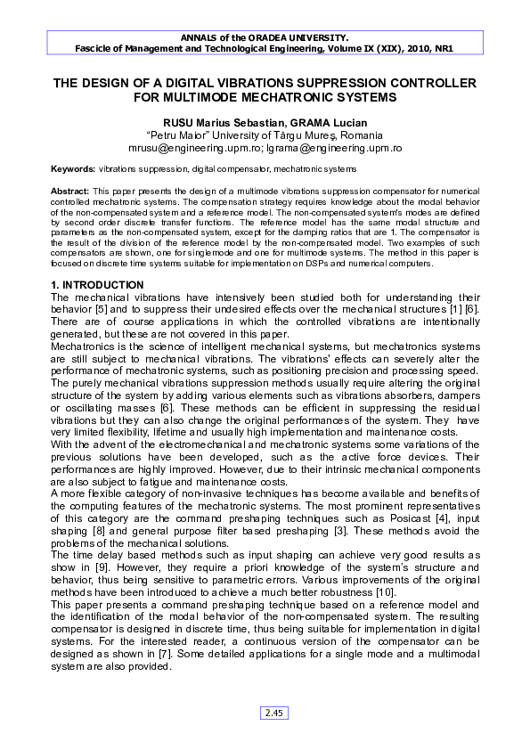 (PDF) Digital Vibration Control for Mechatronic Systems
