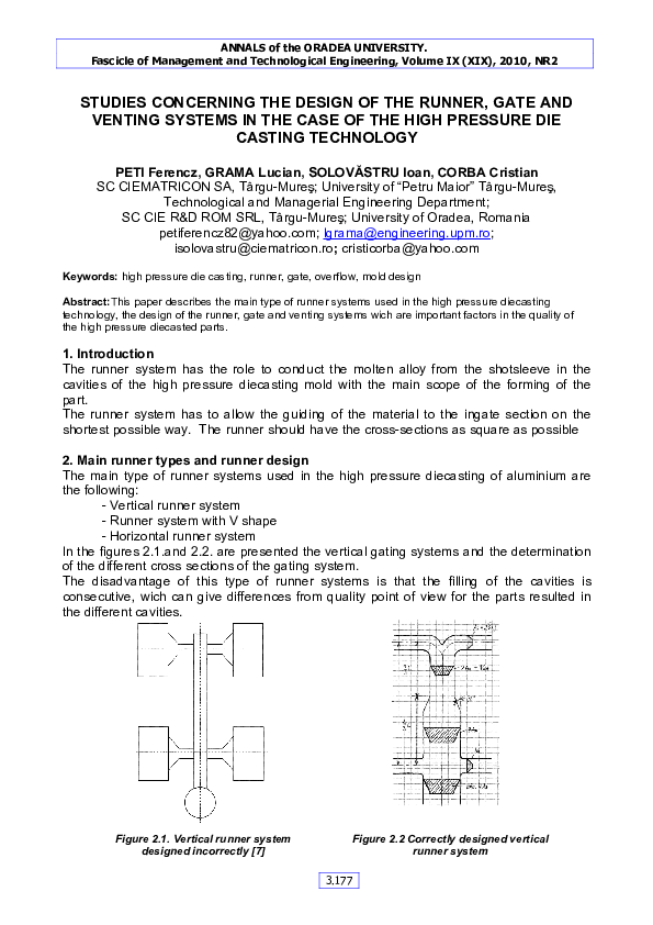 (PDF) Studies Concerning the Design of the Runner, Gate and Venting ...