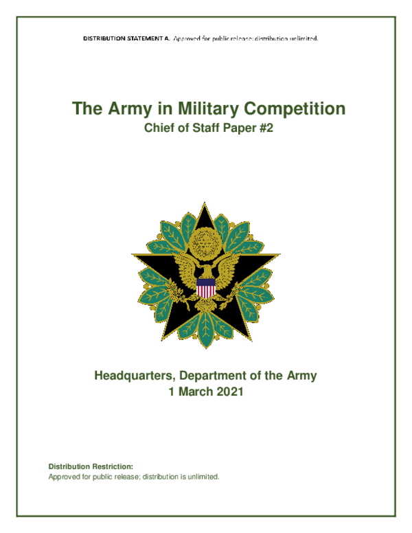 (PDF) The Army in Military Competition: Chief of Staff of the Army Paper #2