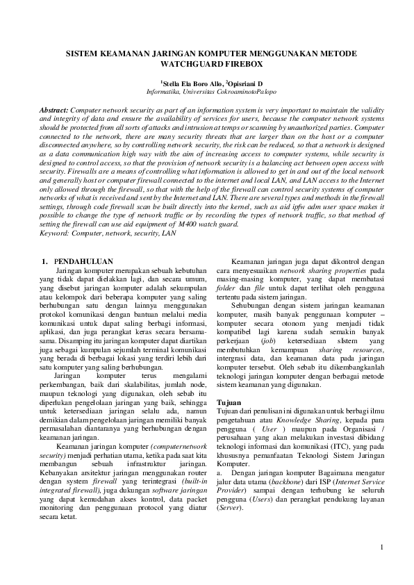 (PDF) SISTEM KEAMANAN JARINGAN KOMPUTER MENGGUNAKAN METODE WATCHGUARD FIREBOX