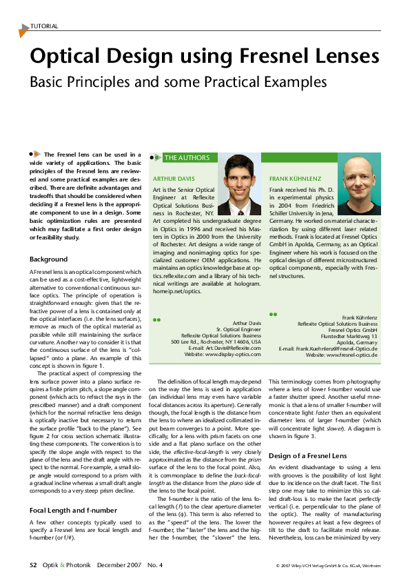 (PDF) Optical Design using Fresnel Lenses