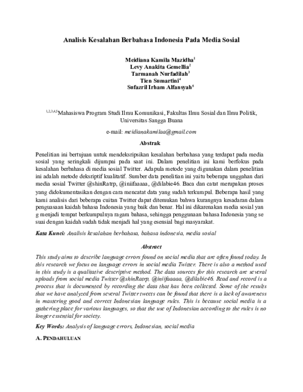 (DOC) Analisis Kesalahan Berbahasa Indonesia Pada Media Sosial