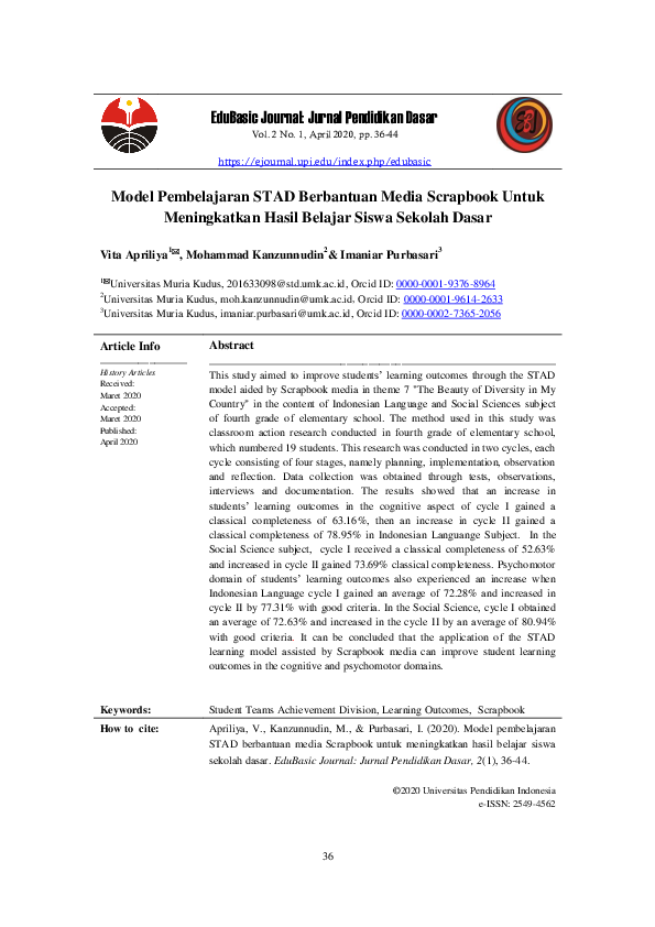 (PDF) Model Pembelajaran STAD Berbantuan Media Scrapbook Untuk Meningkatkan Hasil Belajar Siswa ...