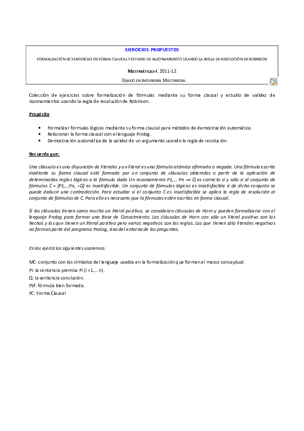 (PDF) Matemáticas 1. Ejercicios sin Solución del Tema 3: Forma Clausal ...