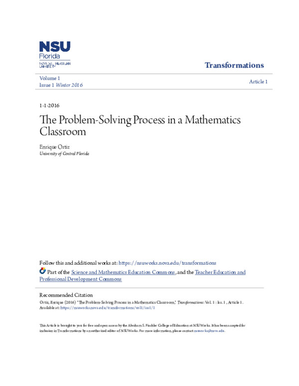 (PDF) The Problem-Solving Process in a Mathematics Classroom