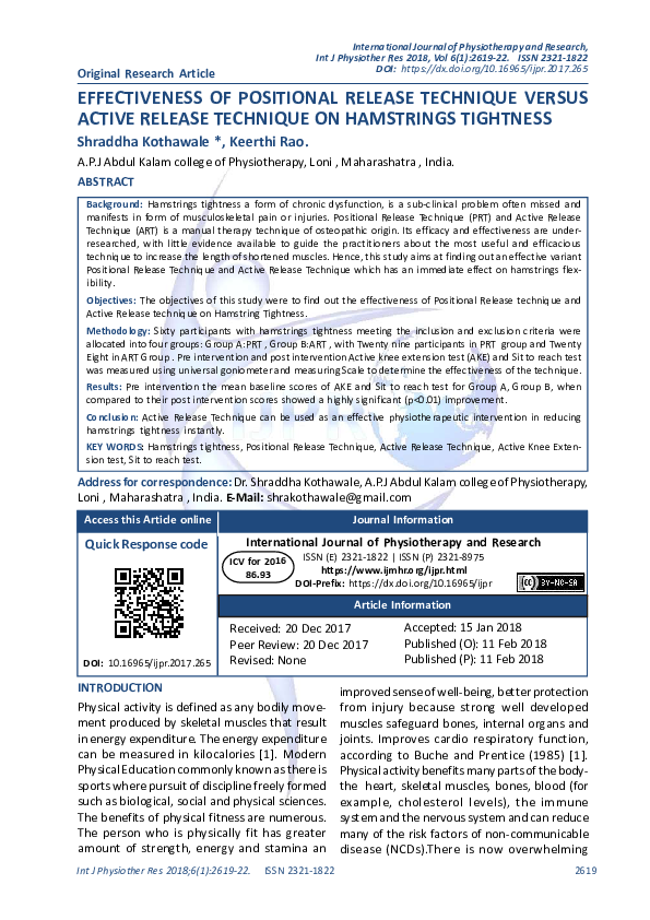 (PDF) Effectiveness of Positional Release Technique Versus Active ...
