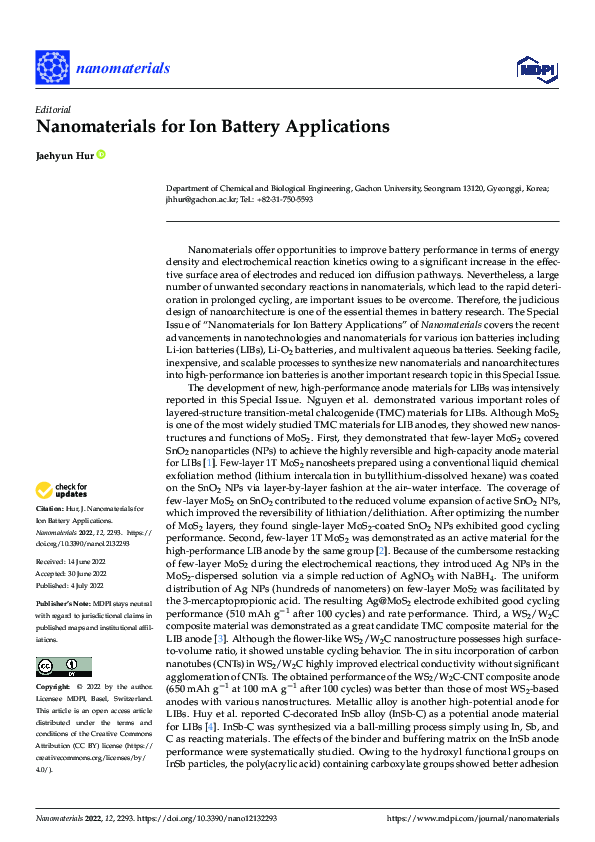(PDF) Nanomaterials for Ion Battery Applications