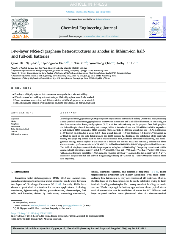 (PDF) Few-layer NbSe2@graphene heterostructures as anodes in lithium ...