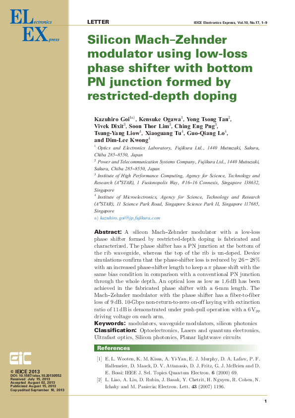 (PDF) Silicon Mach-Zehnder modulator using low-loss phase shifter with ...