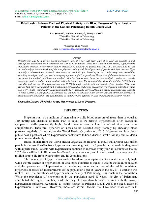(PDF) Relationship between Diet and Physical Activity with Blood Pressure of Hypertension ...