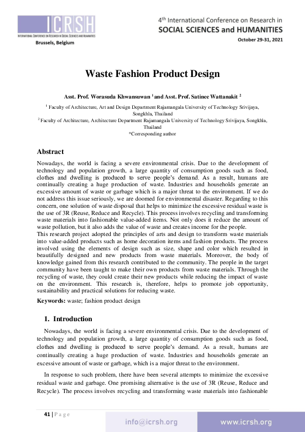 (PDF) Waste Fashion Product Design