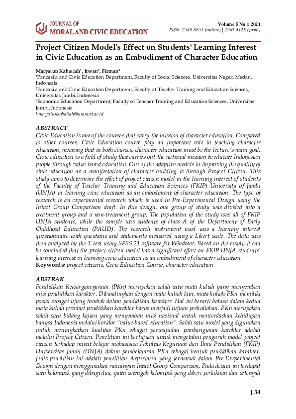 (PDF) Project Citizen Model’s Effect on Students’ Learning Interest in ...