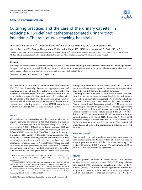 (PDF) Culturing practices and the care of the urinary catheter in ...
