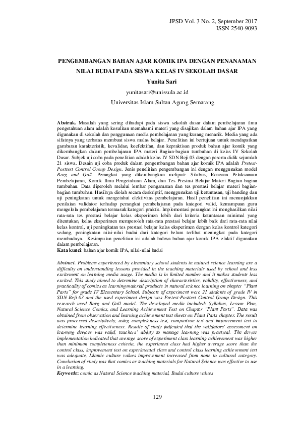 (PDF) Pengembangan Bahan Ajar Komik Ipa Dengan Penanaman Nilai Budai Pada Siswa Kelas IV Sekolah ...