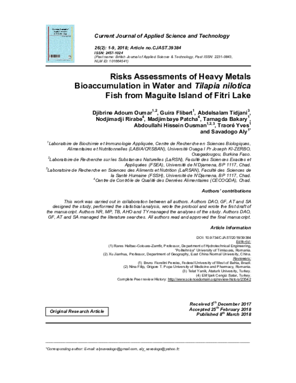 (PDF) Risks Assessments of Heavy Metals Bioaccumulation in Water and ...