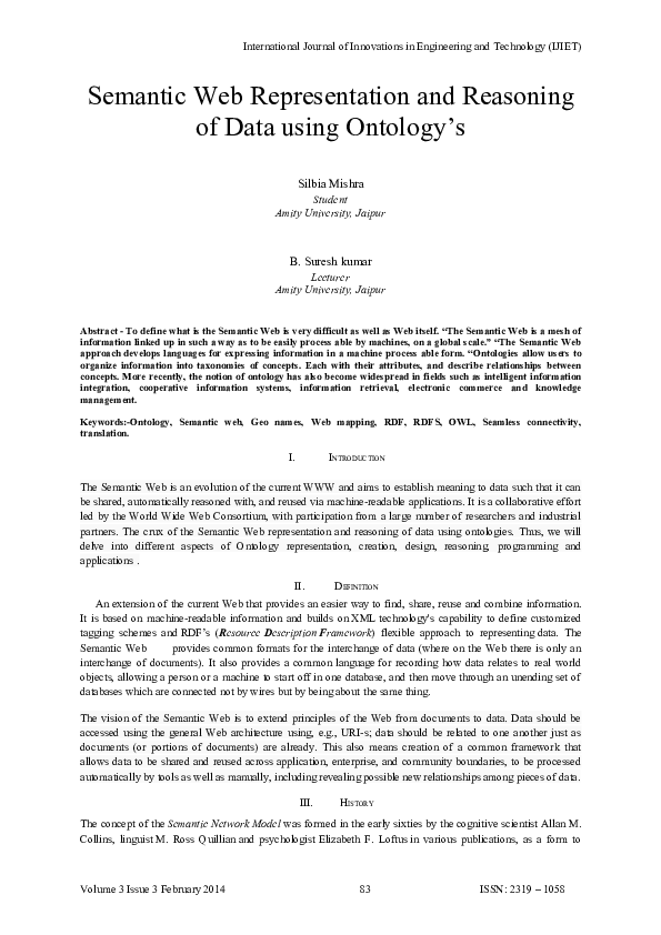 (PDF) Semantic Web Representation and Reasoning of Data using Ontology’s | Dr. B Suresh kumar ...