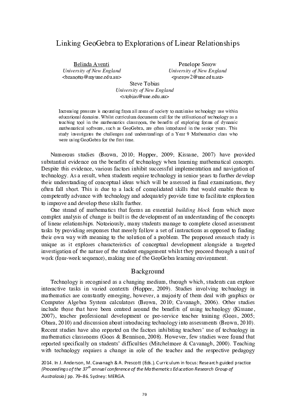 (PDF) Linking GeoGebra to Explorations of Linear Relationships