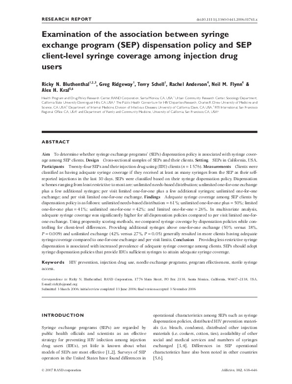 (PDF) Examination of the association between syringe exchange program ...