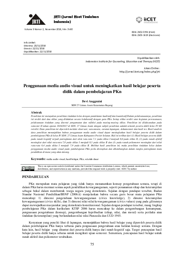 (PDF) Penggunaan media audio visual untuk meningkatkan hasil belajar peserta didik dalam ...