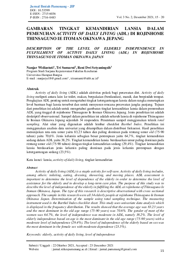(PDF) Gambaran Tingkat Kemandirian Lansia Dalam Pemenuhan Activity of ...