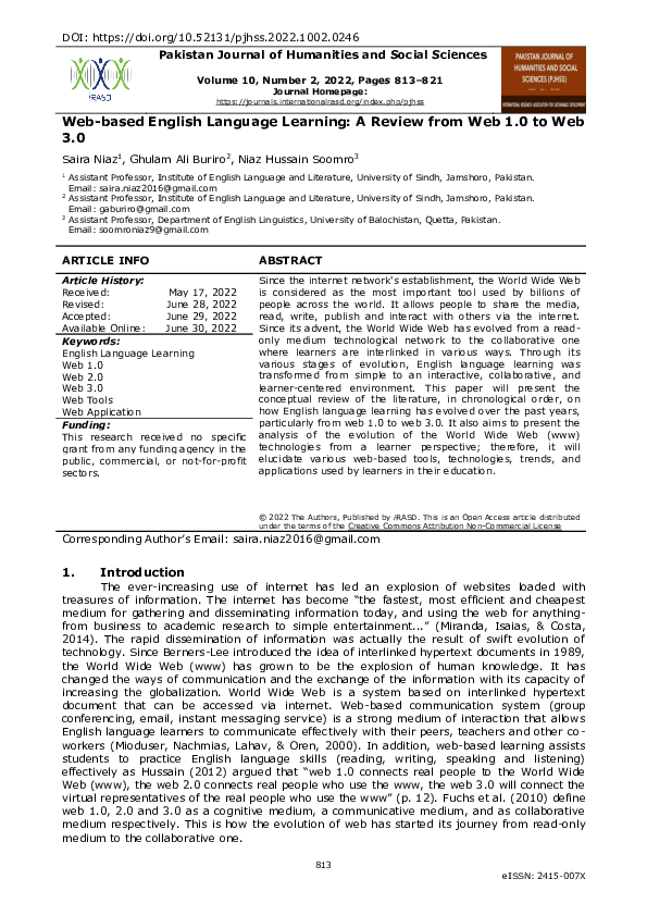 (PDF) Web-based English Language Learning: A Review from Web 1.0 to Web 3.0