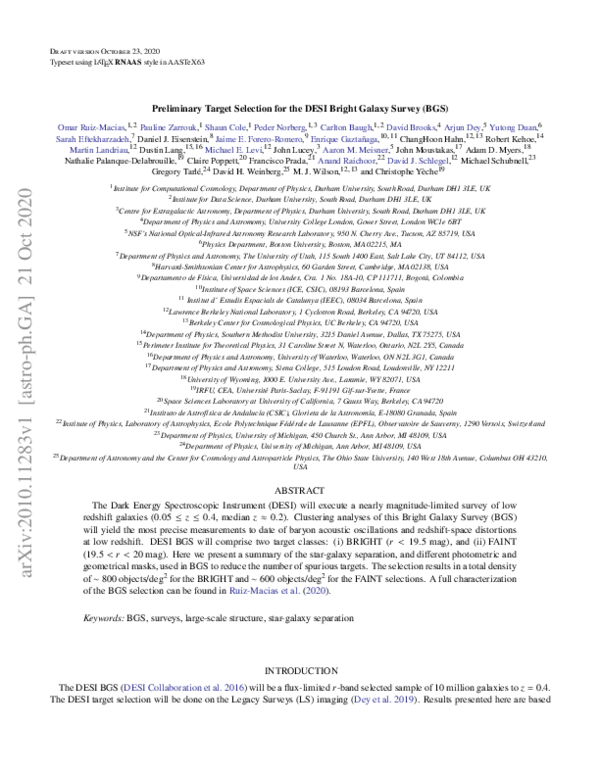 (PDF) Preliminary Target Selection for the DESI Bright Galaxy Survey (BGS)