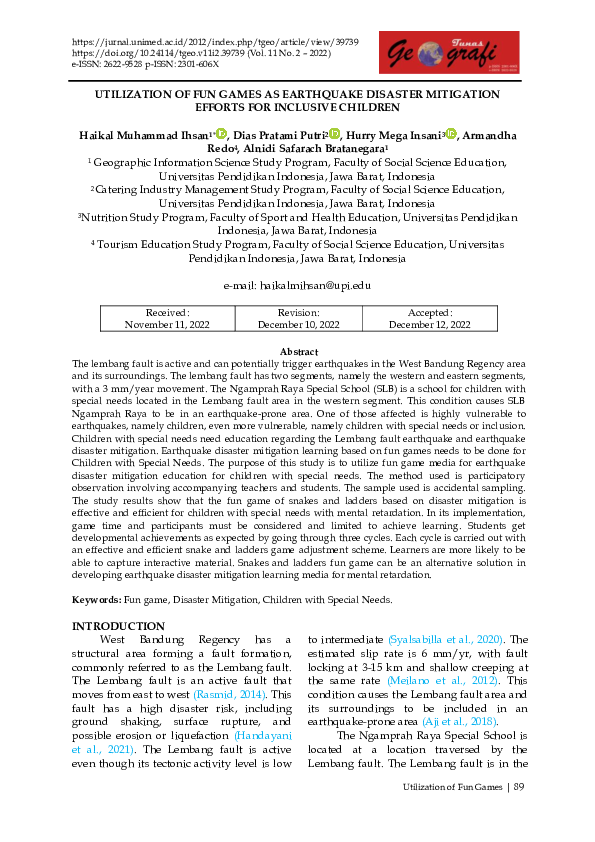 (PDF) Utilization of Fun Games as Earthquake Disaster Mitigation ...