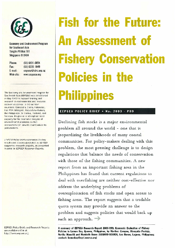 (PDF) Fish for the Future: An Assessment of Fishery Conservation ...