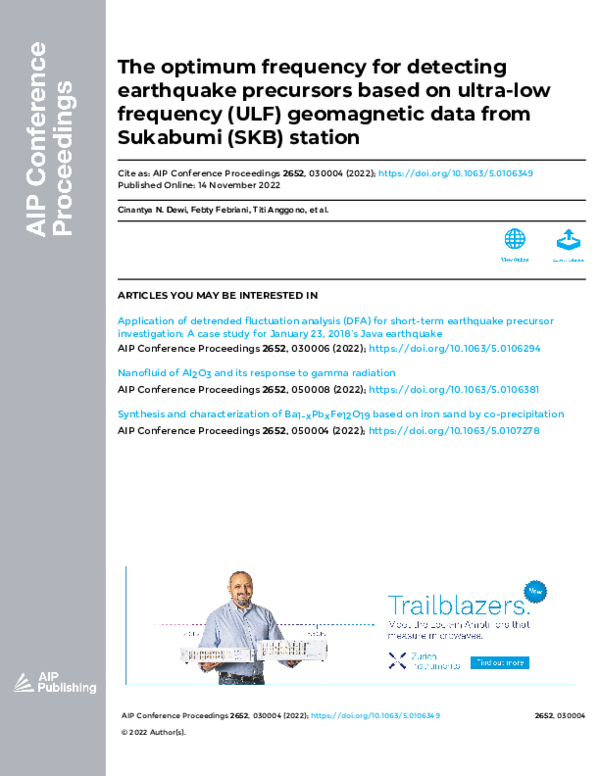 (PDF) The optimum frequency for detecting earthquake precursors based on ultra-low frequency ...