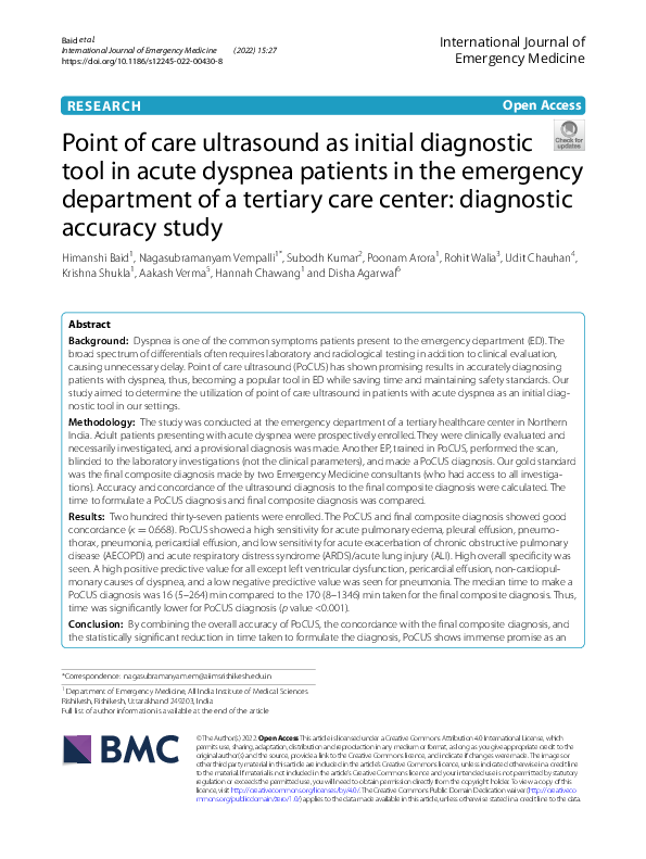 (PDF) Point of care ultrasound as initial diagnostic tool in acute ...