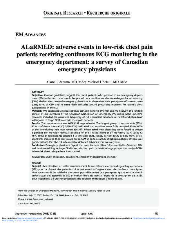 (PDF) ALaRMED: adverse events in low-risk chest pain patients receiving ...
