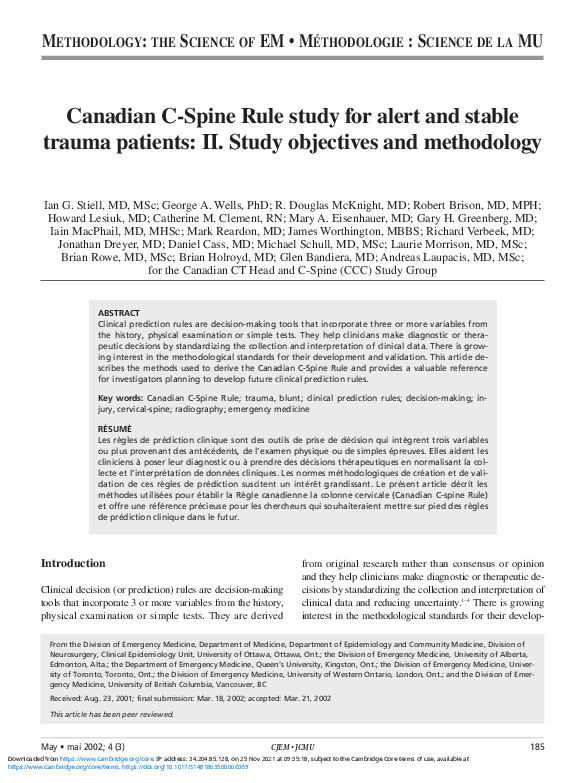 (PDF) Canadian C-Spine Rule study for alert and stable trauma patients ...