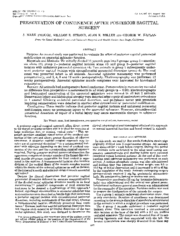 (PDF) Preservation of Continence After Posterior Sagittal Surgery