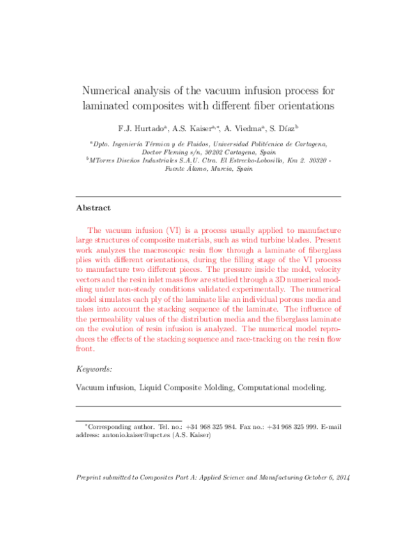 (PDF) Numerical study of the vacuum infusion process for laminated ...