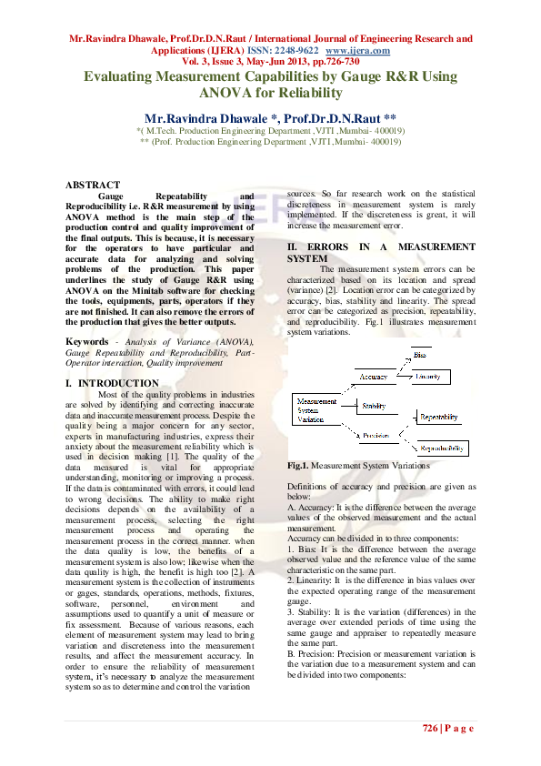 (PDF) Evaluating Measurement Capabilities by Gauge R&R Using ANOVA for ...