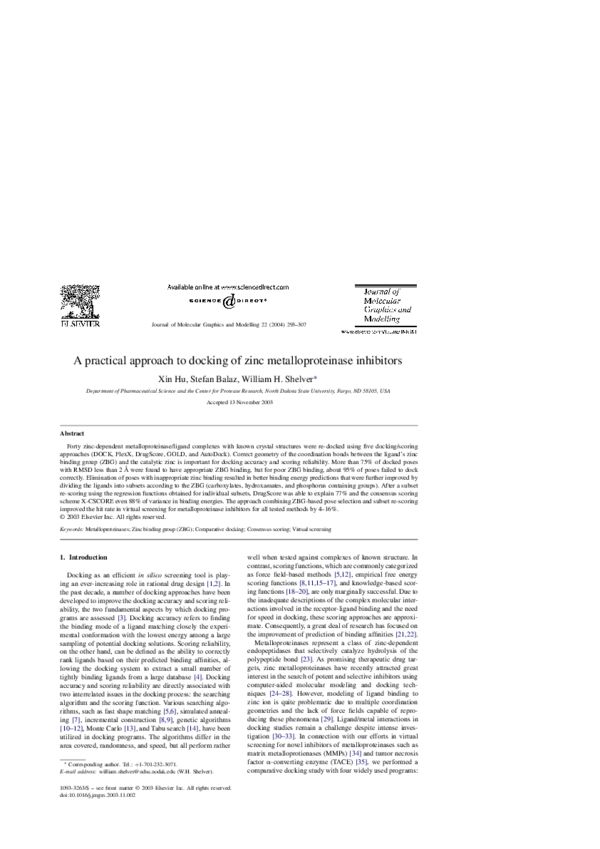 (PDF) A practical approach to docking of zinc metalloproteinase inhibitors