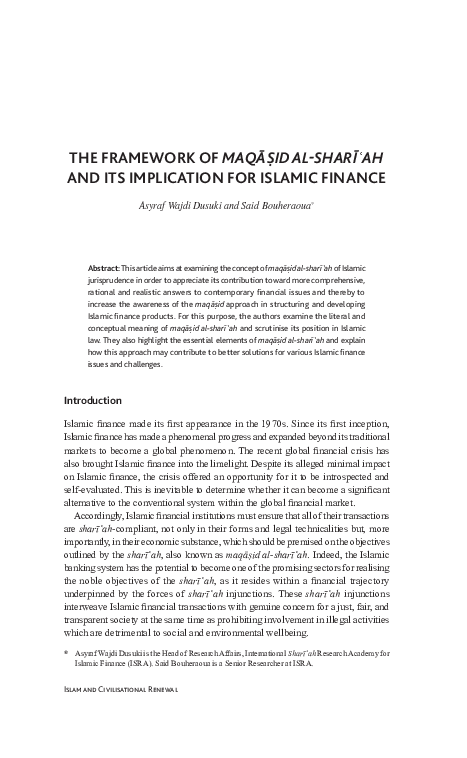 (PDF) The Framework of Maqasid al-Shari'ah and its Implication for ...