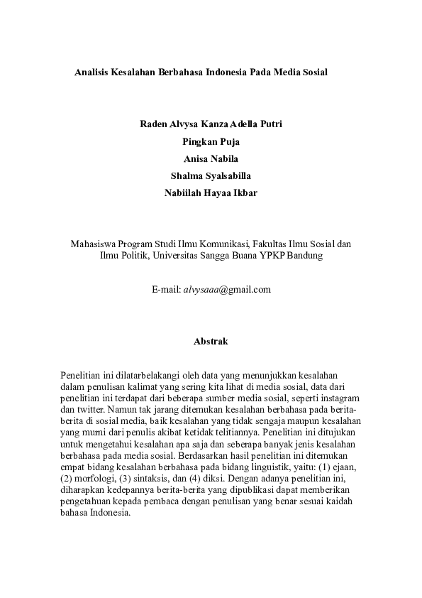 (DOC) Analisis Kesalahan Berbahasa Indonesia Pada Media Sosial