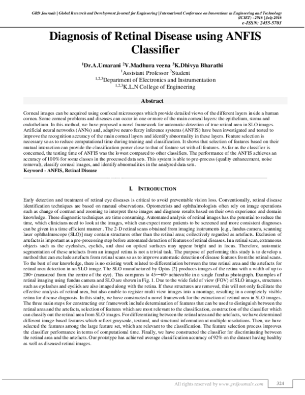 Diagnosis Of Retinal Disease Using Anfis Classifier