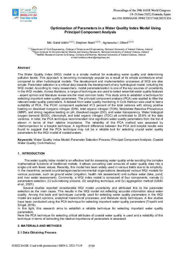 Pdf Optimization Of Parameters In A Water Quality Index Model Using Principal Component Analysis