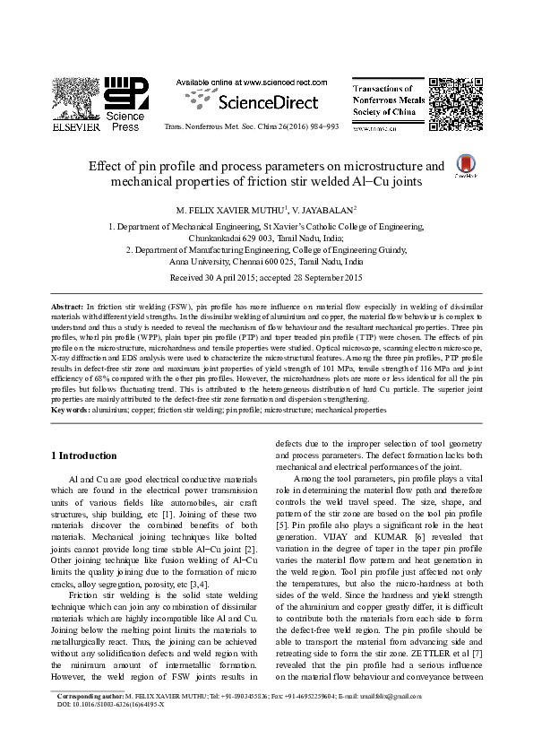 (PDF) Effect of pin profile and process parameters on microstructure and mechanical properties ...