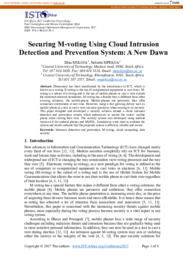 (PDF) Securing M-voting using cloud intrusion detection and prevention system: A new dawn