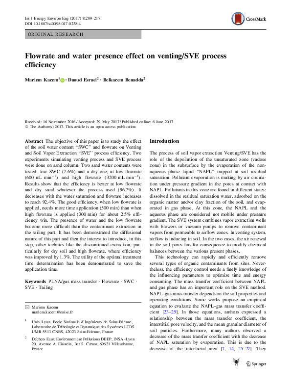 (PDF) Flowrate and water presence effect on venting/SVE process efficiency
