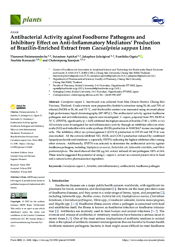(PDF) Antibacterial Activity against Foodborne Pathogens and Inhibitory ...