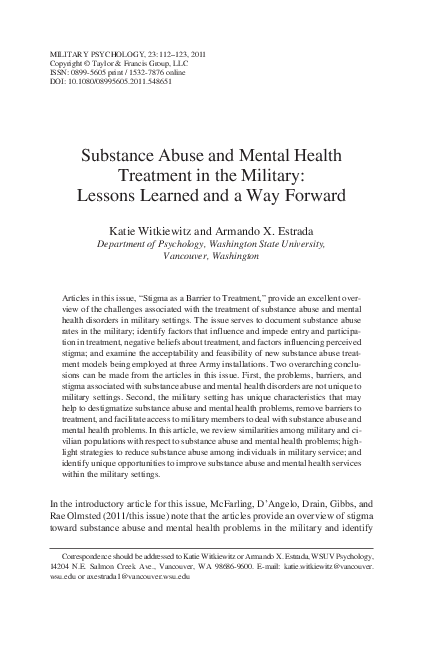 (PDF) Substance abuse and mental health treatment in the military ...