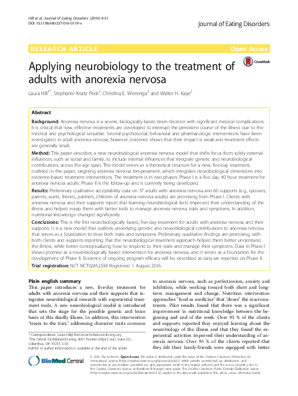 (PDF) Applying neurobiology to the treatment of adults with anorexia ...