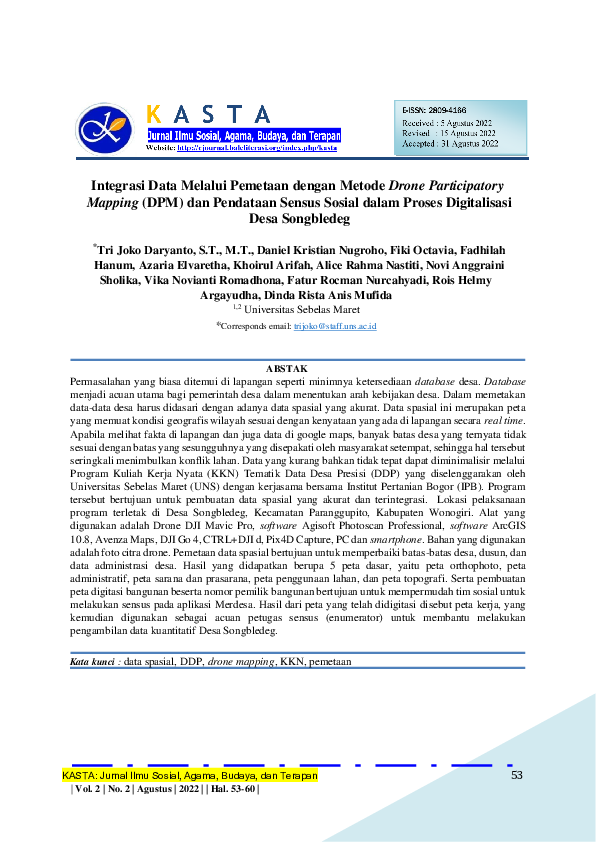 (PDF) Integrasi Data Melalui Pemetaan dengan Metode Drone Participatory Mapping (DPM) dan ...