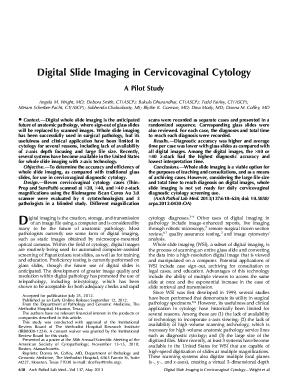 (PDF) Digital Slide Imaging in Cervicovaginal Cytology: A Pilot Study